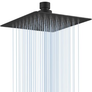 besy 6 inch rain shower head, 6" square rainfall & high pressure stainless steel bath showerhead, 1/16" ultra thin, waterfall full body coverage with silicone nozzle, matte black finish