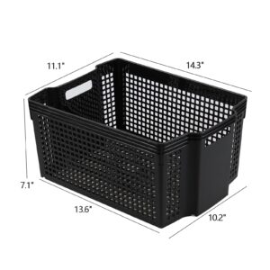 EudokkyNA 6 Pack Plastic Stackable Baskets, Large Plastic Basket Bins, Black