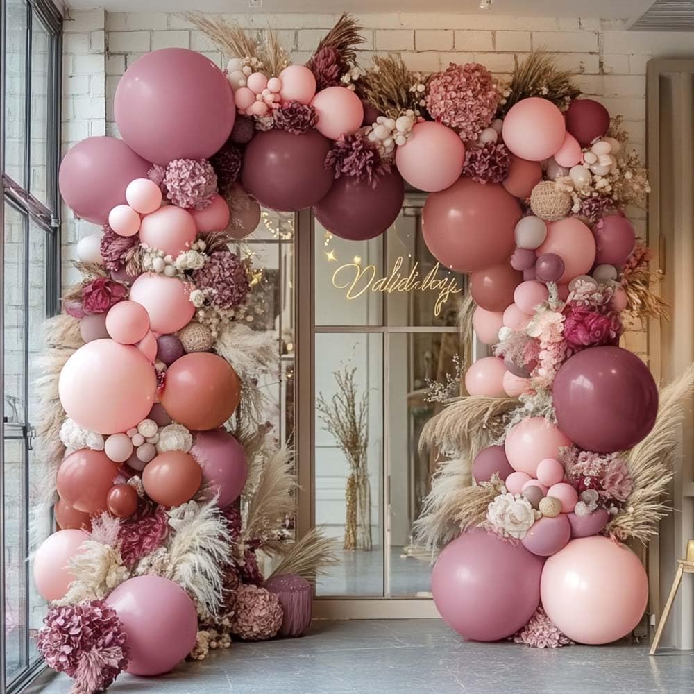 Pink Balloon Garland - Dusty Rose Pink Balloons Mauve Balloon Arch Double Stuffed Balloons For Boho Birthday Baby Shower Bachelorette Bridal Shower Party Decorations