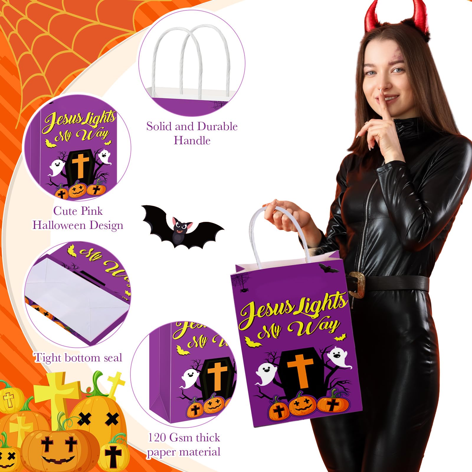 Trandraft 48 Pieces Christian Halloween Paper Bags Bulk Jesus Halloween Treat Bags with Handle Religious Halloween Paper Goodie Bags Small Candy Bags for Halloween Party Decor Gift