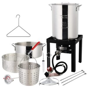 bonnlo 30qt outdoor turkey fryer & 10qt fish fryer with 55000btu propane buner for outdoor cooking, outdoor deep fryer w/aluminum pot, basket & stand set, ideal for turkey frying & seafood boiling