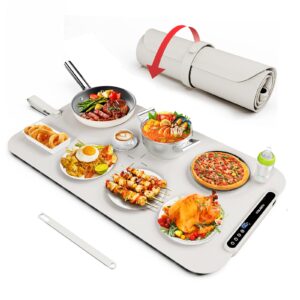 electric warming tray, itrusou silicone warming mat for food with 7 temp-settings, 1-8hr auto shut-off, switchable celsius/fahrenheit, upgrade strap keep food warm at buffet, party, sabbath, daily use