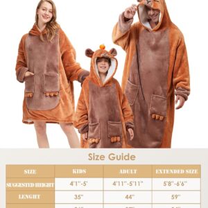 BRAFFWNE Oversized Wearable Blanket Hoodie, Long Sherpa Fleece Hooded Blanket for Adult Women Men and Children (Capybara, Adult)