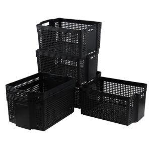 eudokkyna 6 pack plastic stackable baskets, large plastic basket bins, black