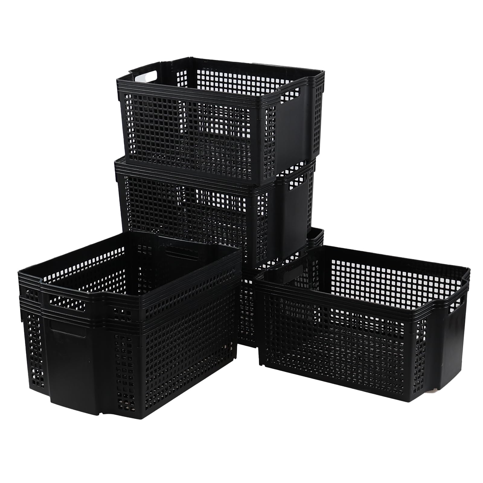 EudokkyNA 6 Pack Plastic Stackable Baskets, Large Plastic Basket Bins, Black