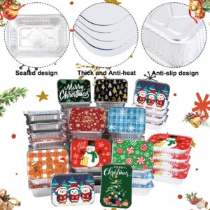 DIYDEC 36PCS Christmas Foil storage Containers 9 Styles Merry Christmas Disposable Leftover Food Containers with Lids Aluminum Cookie Tin Pans for Winter Holiday Gift Giving Party Supplies(Style B)