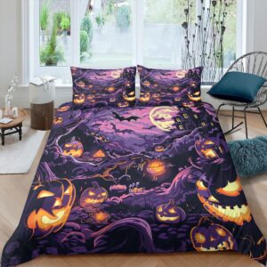 CCoutueChen Horror Ghost Face Duvet Cover Set for Kids Boys,King Size Halloween Bedding Set,Bats Castle Pumpkin Lights Pattern Comforter Cover with 2 Pillowcases, 3Pieces Soft Microfiber