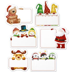 120pcs christmas gift tags stickers adhesive blank gift labels name tag stickers for presents wrap cute santa penguin snowman elk gnome design