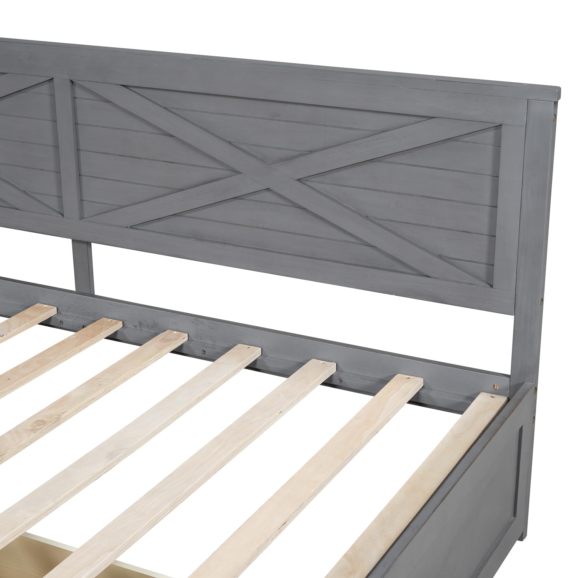 Bellemave Rustic Twin Size Daybed Frame with Storage Drawers, Day Bed Twin Size,Wood Daybed Twin Size with Storage for Living Room,Bedroom Guest Room,Ancient Grey