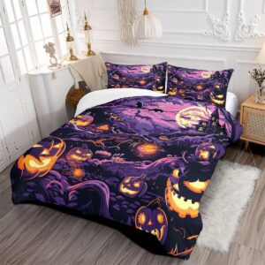 CCoutueChen Horror Ghost Face Duvet Cover Set for Kids Boys,King Size Halloween Bedding Set,Bats Castle Pumpkin Lights Pattern Comforter Cover with 2 Pillowcases, 3Pieces Soft Microfiber