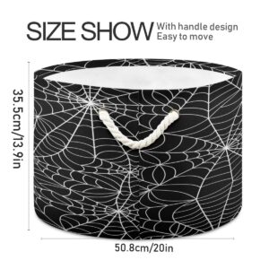 Halloween Gray Spider Web Storage Basket Laundry Hamper Canvas Collapsible Storage Organizer Bin with Handle for Clothes Books Playroom Decor