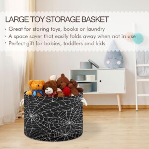 Halloween Gray Spider Web Storage Basket Laundry Hamper Canvas Collapsible Storage Organizer Bin with Handle for Clothes Books Playroom Decor