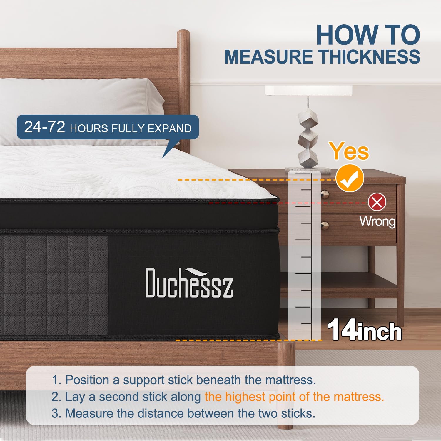 Duchessz Queen Hybrid Mattress,14 Inch Mattress with Gel Memory Foam and Individually Pocket Innerspring Euro Top Mattress Medium Firm for Motion Isolation, Edge Support, 100 Night Trial