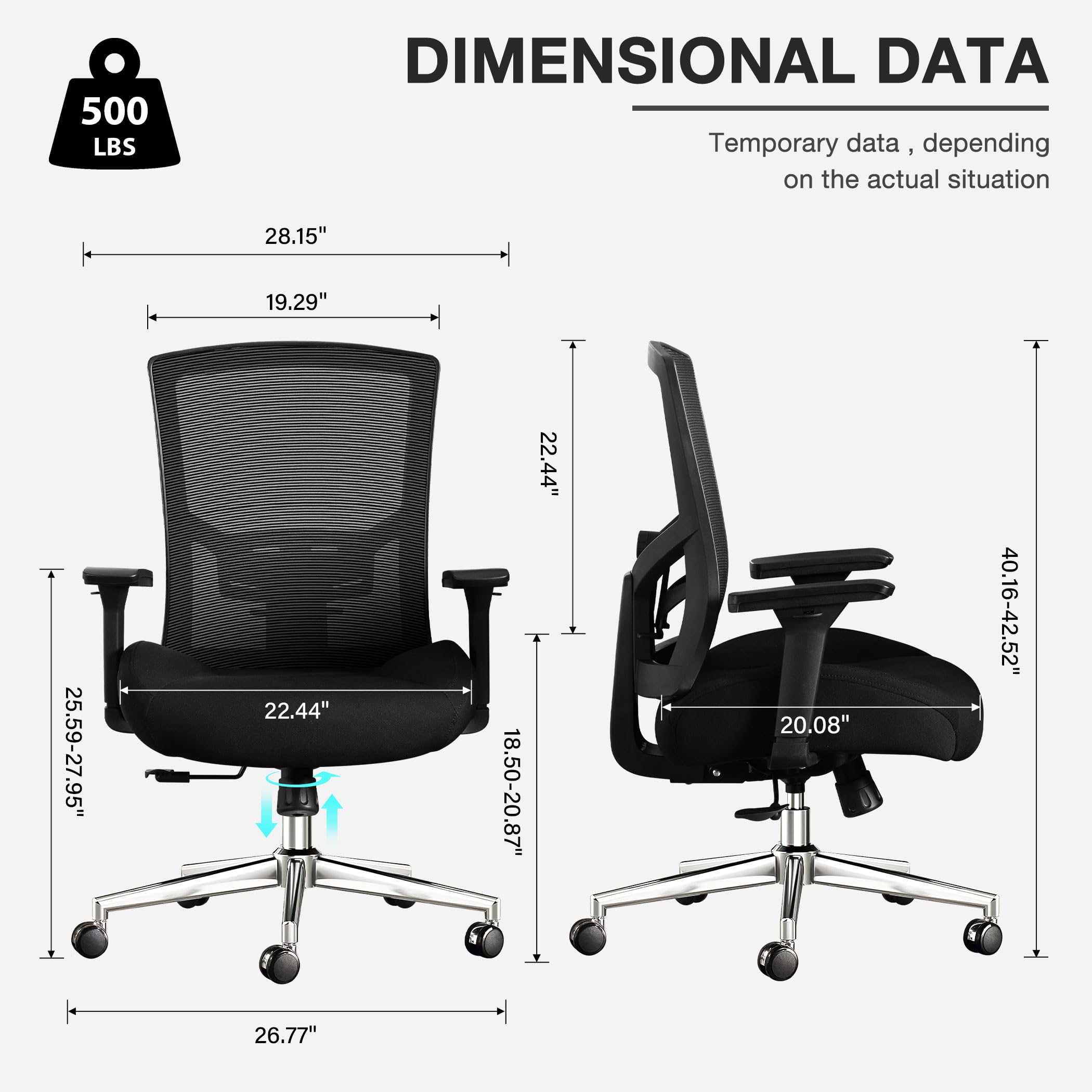 Blue Whale Big and Tall Office Chair 500lbs 3D Cushion Ergonomic Office Chair with 4D Armrests and Adjustable Lumbar Support Office Desk Chair for Adult Heavy Duty Mesh Computer Chair