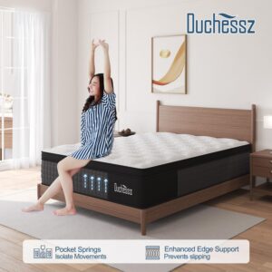 Duchessz Queen Hybrid Mattress,14 Inch Mattress with Gel Memory Foam and Individually Pocket Innerspring Euro Top Mattress Medium Firm for Motion Isolation, Edge Support, 100 Night Trial