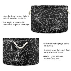 Halloween Gray Spider Web Storage Basket Laundry Hamper Canvas Collapsible Storage Organizer Bin with Handle for Clothes Books Playroom Decor