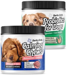 pet probiotics for dogs aid gut flora+calming chews for dogs, dog anxiety relief,