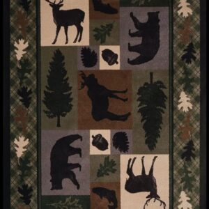 Qmkmyy Vintage Lodge Cabin Area Rug 6'x9' Hunting Bear Deer Print Rugs Rustic Wildlife Living Room Rug Country Style Leaf Carpet Low Pile Floor Mat,Black