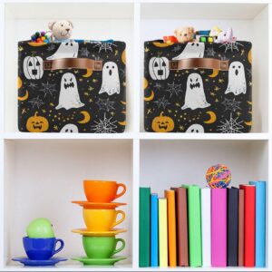 Halloween Devil and Pumpkin Storage Basket,Spider Web Large Storage Bin Fabric Collapsible Organizer Bag with Handles 15x11x9.5 inch