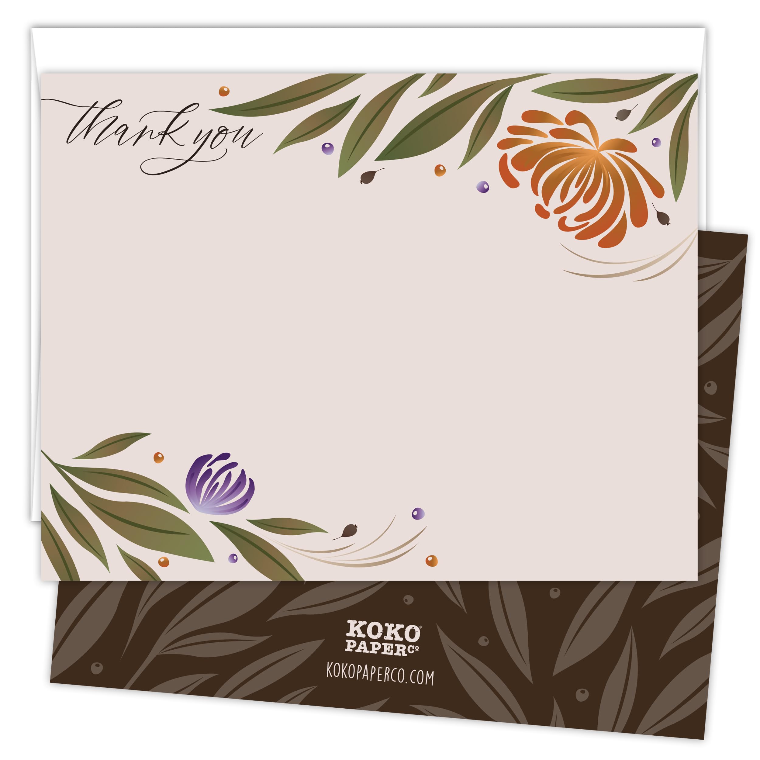 Koko Paper Co Autumn Floral Thank You Cards for Fall Events. 25 Flat Thank You Cards + 25 Bright White Envelopes. Made in the U.S.A.