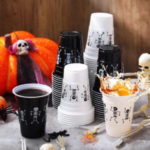 Potchen Skeleton Halloween Plastic Cups 16 oz Skeleton Printed Disposable Party Plastic Cups Funny Plastic Cups for Soda Juice Drinking Punch Halloween Party Favors Black and White(30 Pcs)