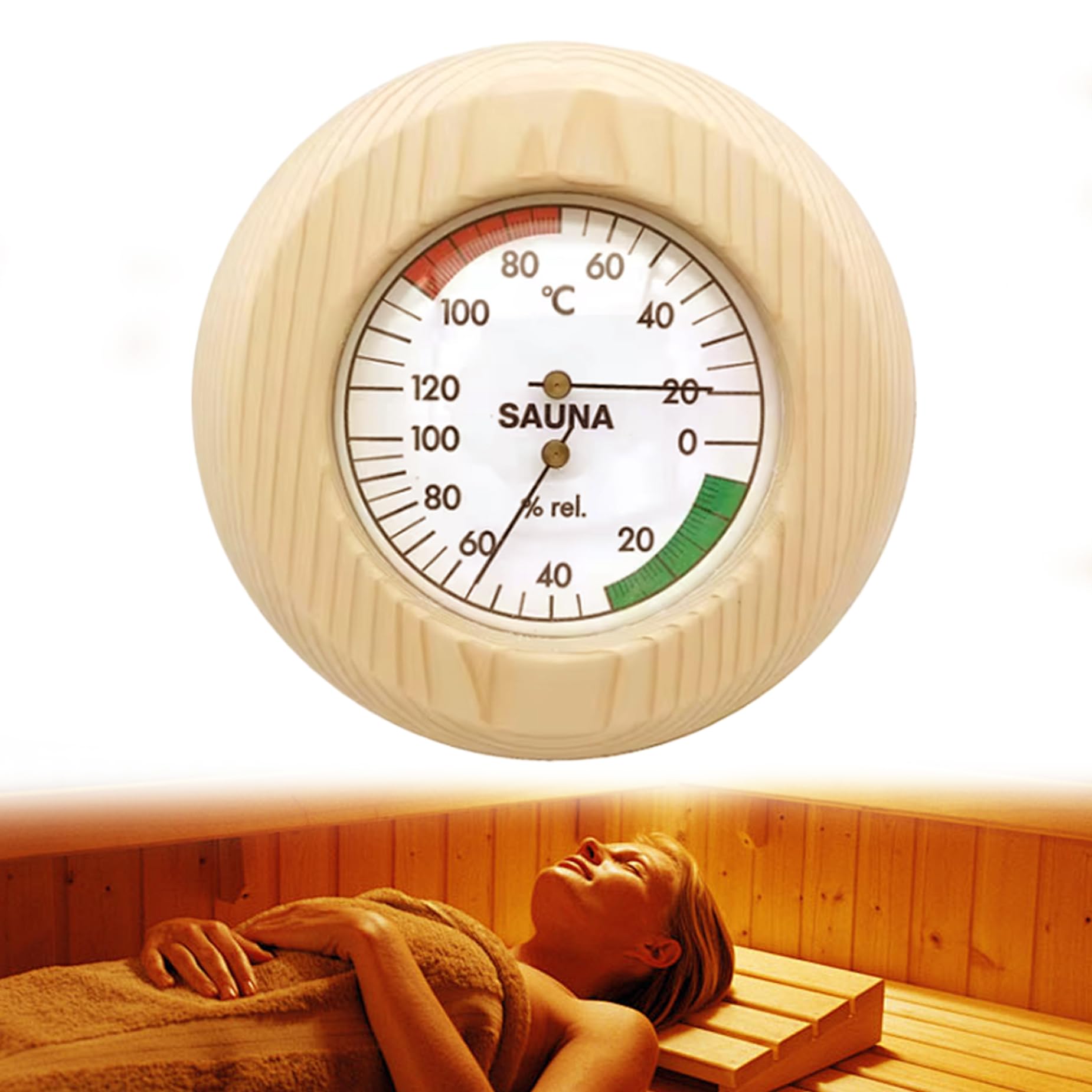 Sauna Thermometer Wood Room Thermometer Indoor, 2-in-1 Thermometer and Hygrometer, Round Indoor Thermometer with Precision Scale Sauna Accessories for Steam Room Sauna Room, Indoor Thermometer