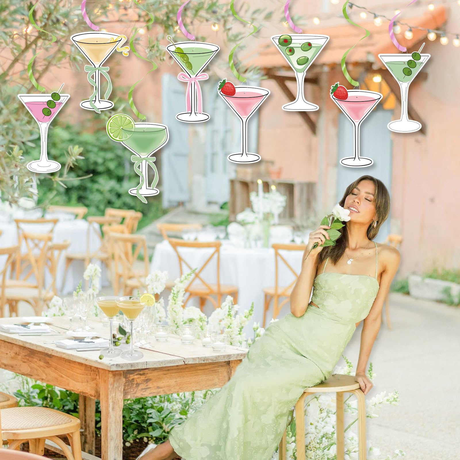 Martini Party Hanging Swirls Decorations, Martini Cocktail Cups Bachelorette Party Supplies, A Tini Bit Older Birthday Party Ceiling Hanging Streamers, Martini Bridal Shower Party, Tini Bar Decor