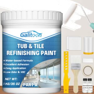 tub and tile refinishing kit, tile paint touch up paint 35oz with tools, odorless diy countertop paint for wall, white paint for fiberglass/bathroom/floor/cabinet/kitchen/porcelain