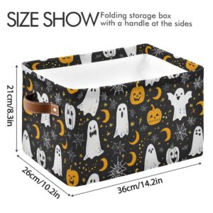 Halloween Devil and Pumpkin Storage Basket,Spider Web Large Storage Bin Fabric Collapsible Organizer Bag with Handles 15x11x9.5 inch