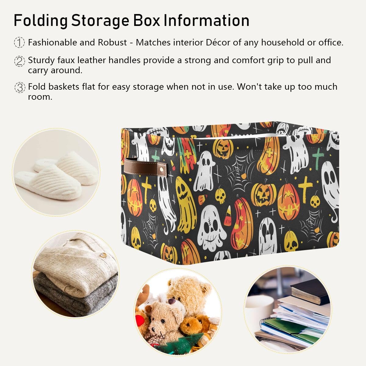 Storage Basket Halloween Background Large Collapsible Storage Baskets Bins with Handles Cube Laundry Organizer for Nursery Home Office Pantry