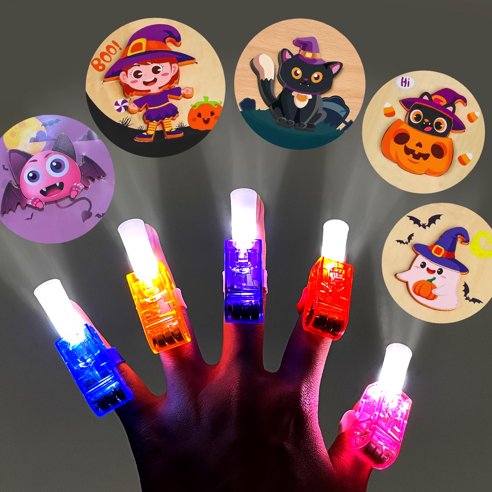 36Pcs Halloween Party Favors LED Light Up Finger Lights Toys Goodie Bag Fillers Treats Spooky Glow in The Dark Toys Bulk for Halloween Party Classroom Prizes Trick or Treat Gifts