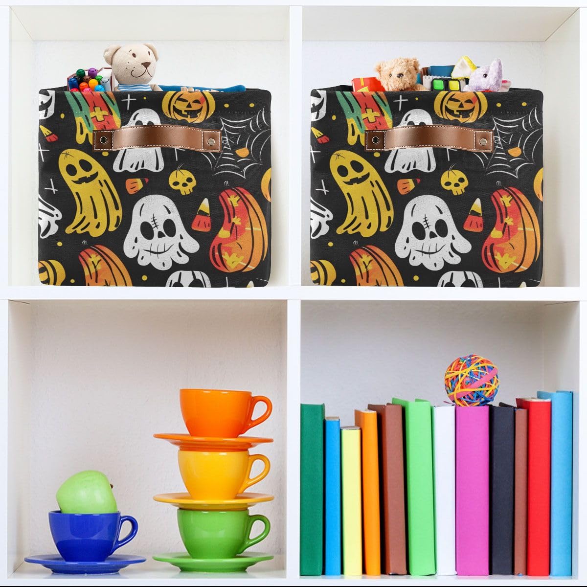 Storage Basket Halloween Background Large Collapsible Storage Baskets Bins with Handles Cube Laundry Organizer for Nursery Home Office Pantry