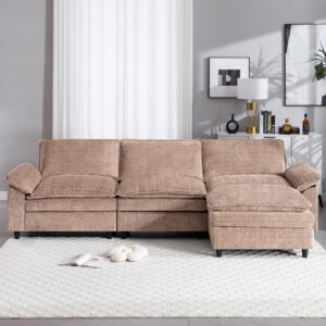 113.5" l shaped sectional sofa, modern modular cloud couch with movable ottoman, 3 seat couches for living room, apartment, camel chenille