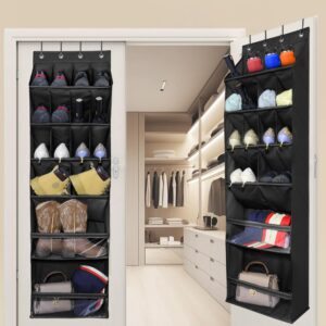 TIOYOTY Over The Door Shoe Organizer with Large Deep Pockets Door Shoe Rack for Narrow Door Hanging Multifunction Shoe Holder for Dorm Closet Door, Black 16 Pockets