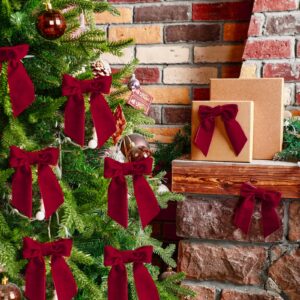 Glitinsel 30 Pcs Velvet Ribbon Bows 5" x 4" Pre Tied Christmas Velvet Bows with Twist Tie for Gift Packaging Christmas Tree Wreaths Door Windows Wedding Party Decoration(Burgundy)