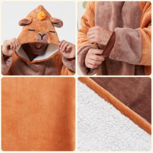 BRAFFWNE Oversized Wearable Blanket Hoodie, Long Sherpa Fleece Hooded Blanket for Adult Women Men and Children (Capybara, Adult)