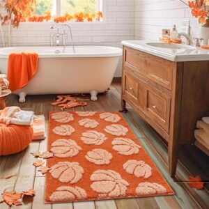 Aldopein Cute Pumpkins Bathroom Rugs Non Slip Washable, Burnt Orange Aesthetic Fall Autumn Bath Mat Rug Shaggy, 2x3 Rustic Farmhouse Country Fall Area Rugs for Bathroom Kitchen Entryway Indoor