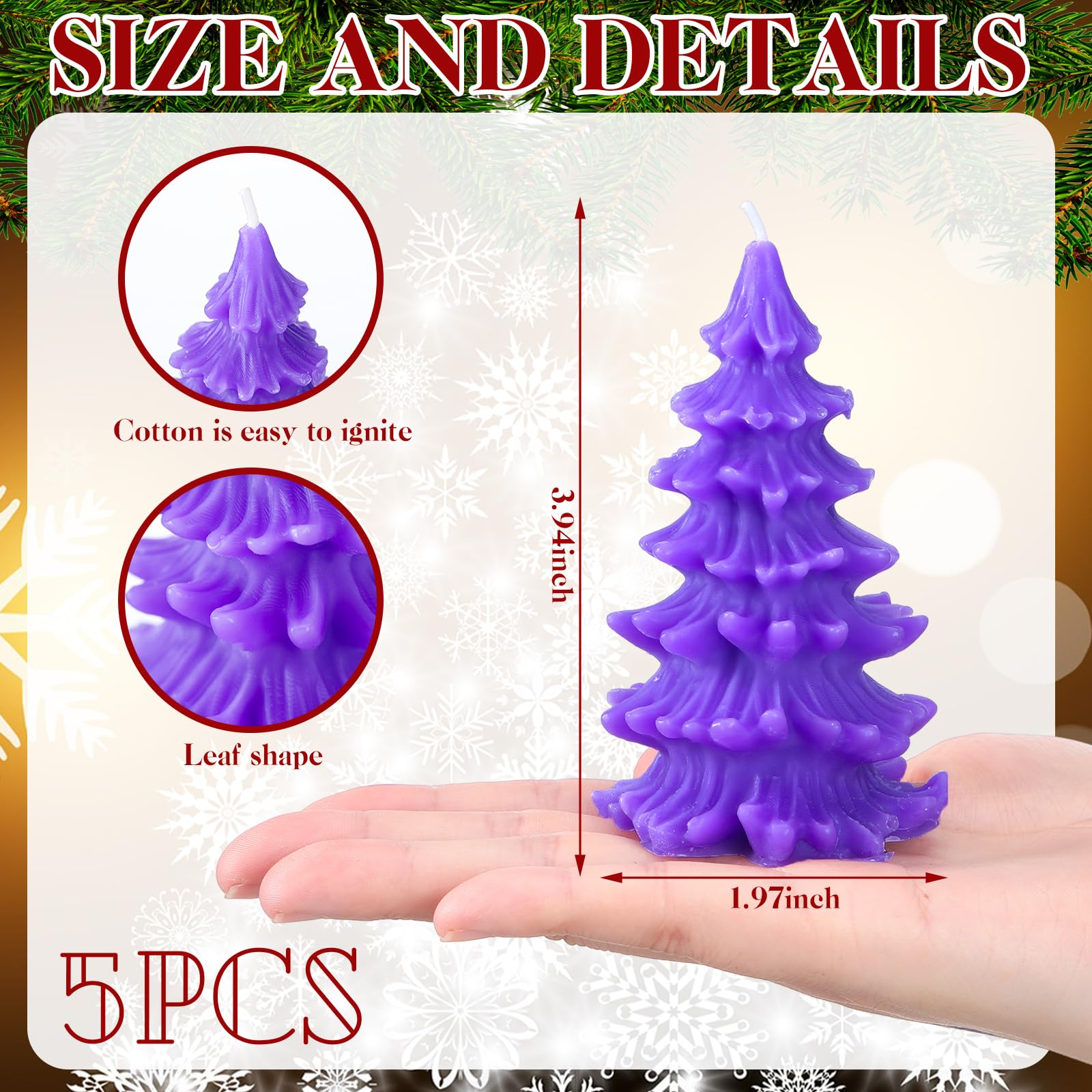 Ziliny 5 Pcs Christmas Tree Shaped Candles Advent Candles 4 Inches Purple Pink White Christmas Scented Candles Advent Votive Candle for Christmas Holidays Churches Home Celebration Party Decor