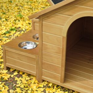 LUSPAZ 51.18 Inch Large Size Wooden Dog House, for Large Dog Breeds, Cabin Style Raised Dog Shelter with Asphalt Roof, Solid Wood, Weatherproof, Nature