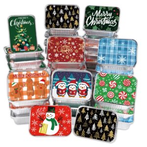 diydec 36pcs christmas foil storage containers 9 styles merry christmas disposable leftover food containers with lids aluminum cookie tin pans for winter holiday gift giving party supplies(style b)