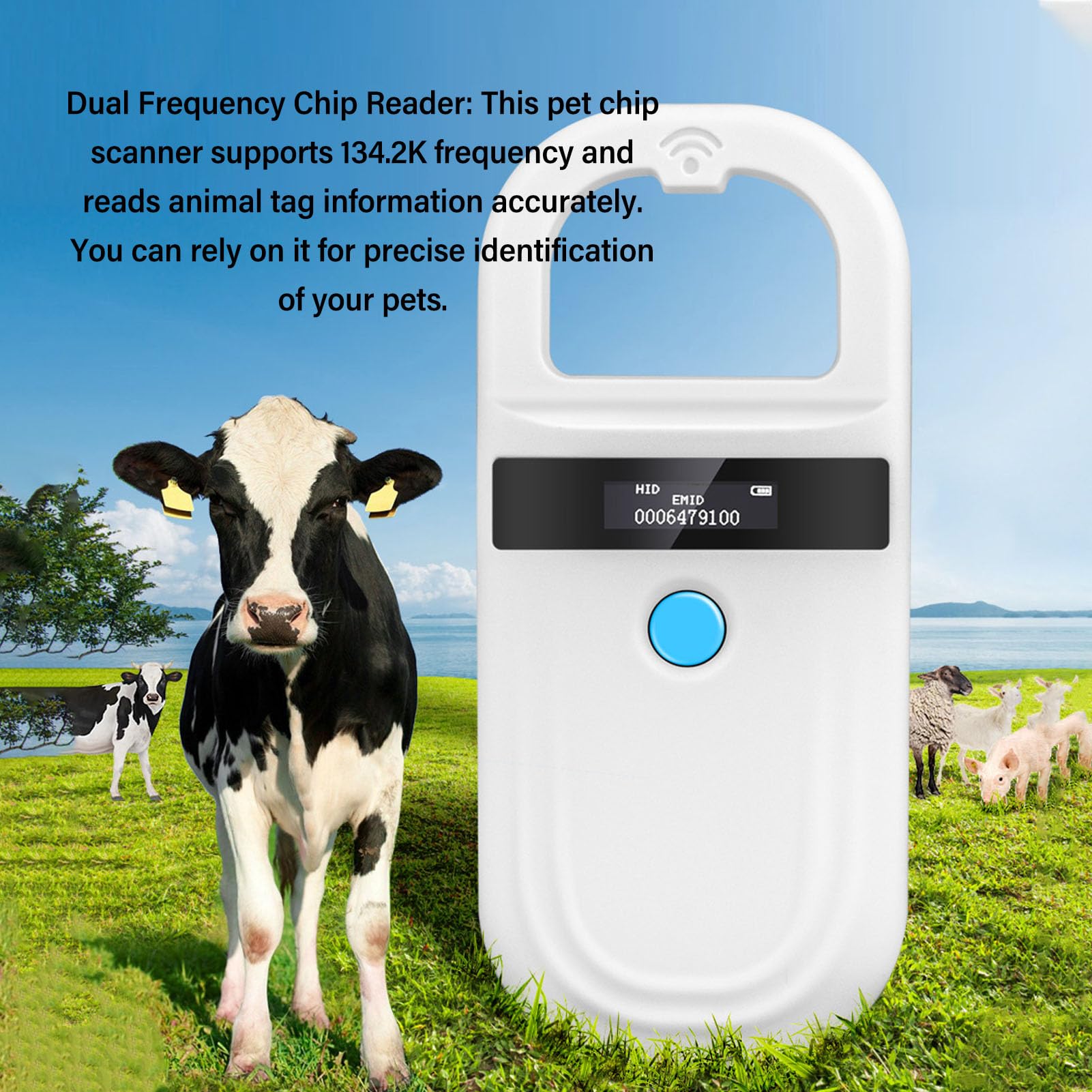 Pet Microchip Reader, Portable Pet Chip Reader Dual Frequency USB Rechargeable Handheld Animal Tag Scanner for Cows Dogs Cats Pigs Animals