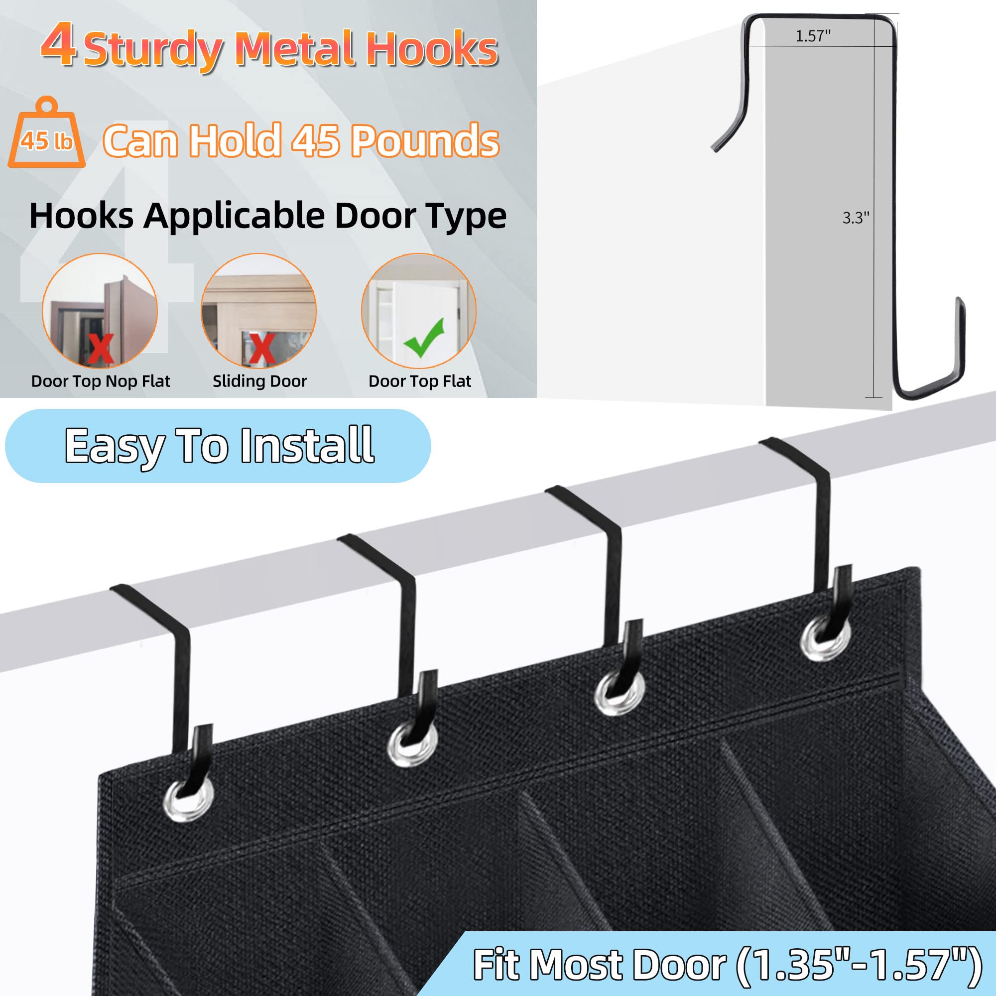 TIOYOTY Over The Door Shoe Organizer with Large Deep Pockets Door Shoe Rack for Narrow Door Hanging Multifunction Shoe Holder for Dorm Closet Door, Black 16 Pockets