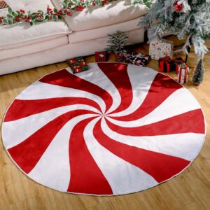 Moucuny Christmas Round Rug Large Christmas Area Rug Washable Christmas Rug Runner Non Slip Rug Carpet for Xmas Holiday Entryway Living Room Bedroom Indoor Decoration(Red,Lollipop)