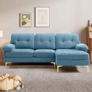 easeland chenille l shaped sleeper sofa, 83” couch for living room, comfy couch for bedroom with convertible chaise, thick wide cushion, couch with fluffy armrests, metal legs, washable cover(blue)