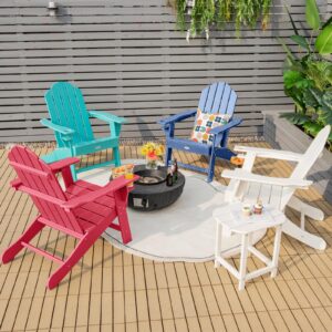 Giantex Adirondack Chair, HDPE All-Weather Patio Chair with Built-in Cup Holder, Outside Composite Chairs, Lawn Chair for Campfire, Deck, Garden, Yard, Balcony, Outdoor Fire Pit Chairs (4, Navy)