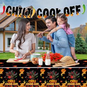 Iceyyyy 4 Pcs Black Chili Cook Off Table Decorations Set-108" x 54" Chili Pepper Flame Table Covers 33 Ft Cooking Chili Contest Banner-Disposable Chili Pepper Party Decorations for Party Supplies