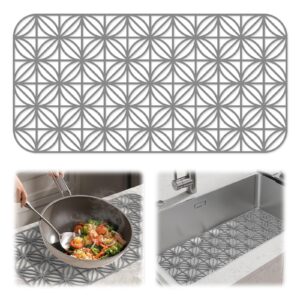 sink protectors for kitchen sink, 28.3"x 14.3" large non-slip silicone sink mat, heat resistant sink matt grid cuttable drain openings, sink protectors for stainless steel bottom of kitchen sink