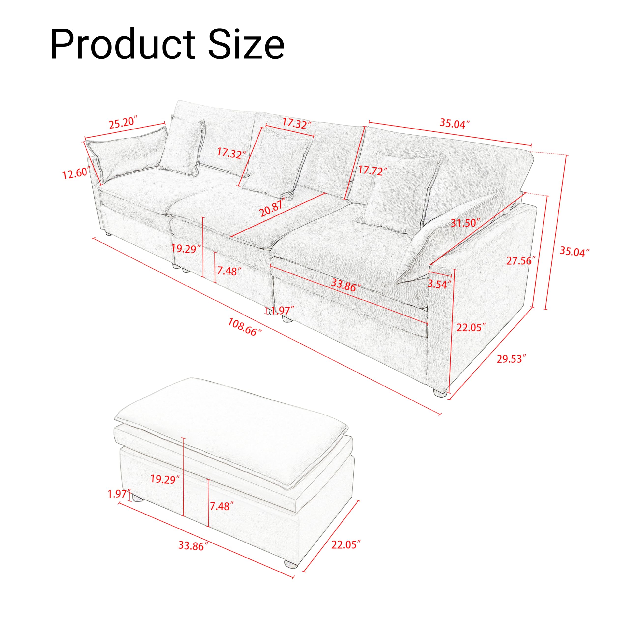 ChicFurnit Couch, L-Shaped Sectional Sofa, Luxury Chenille Fabric Sofa Couch with Foam Cushions, Comfy Upholstered Modular Sofa with Ottoman for Living Room, Apartment & Office, Green