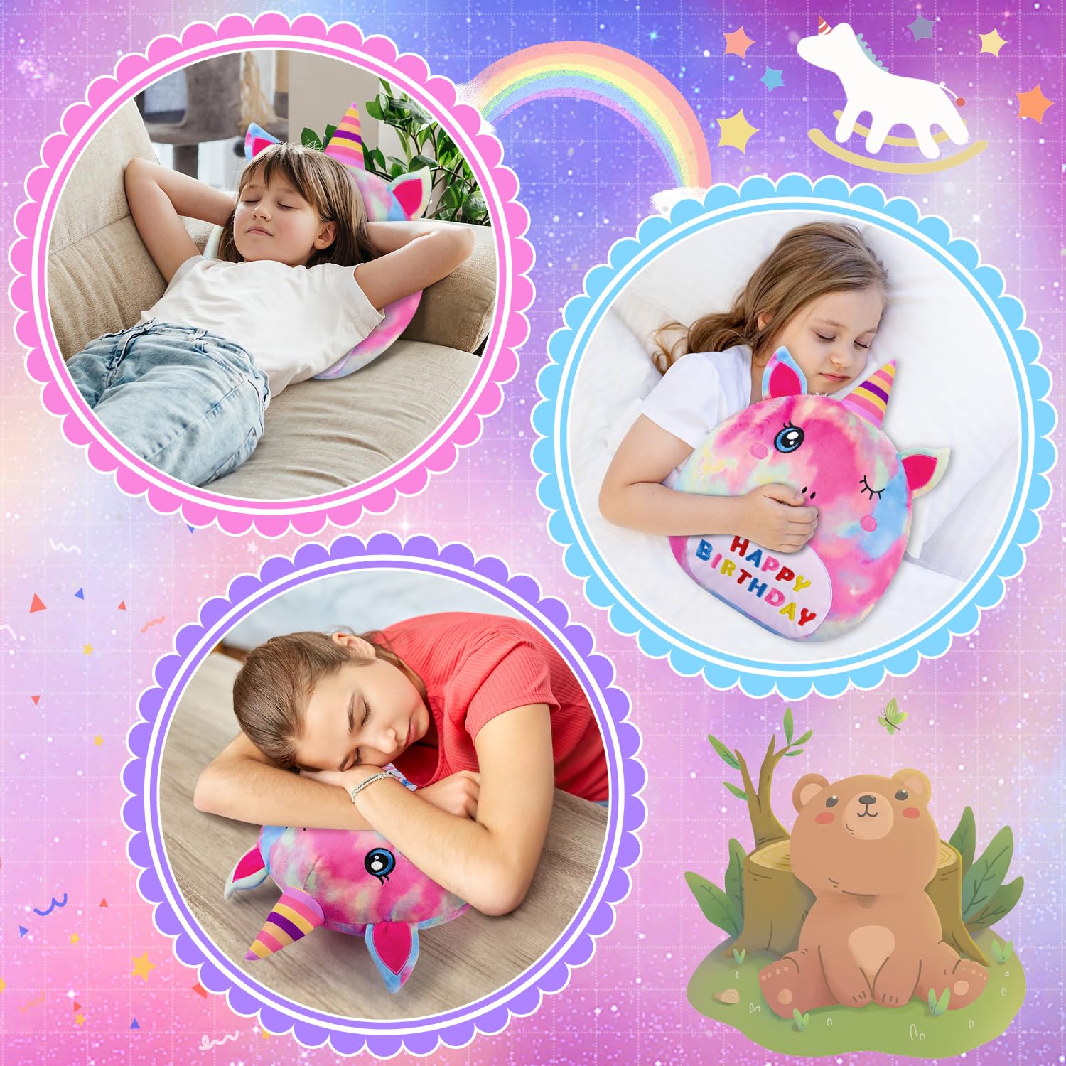 Vpkefla 15'' Unicorn Stuffed Animals Plush Pillow Soft Fluffy Stuffies Doll Gifts for Kids Toddlers Home Room Christmas Decorations Birthday Gift for Girls Kids (Unicorn)