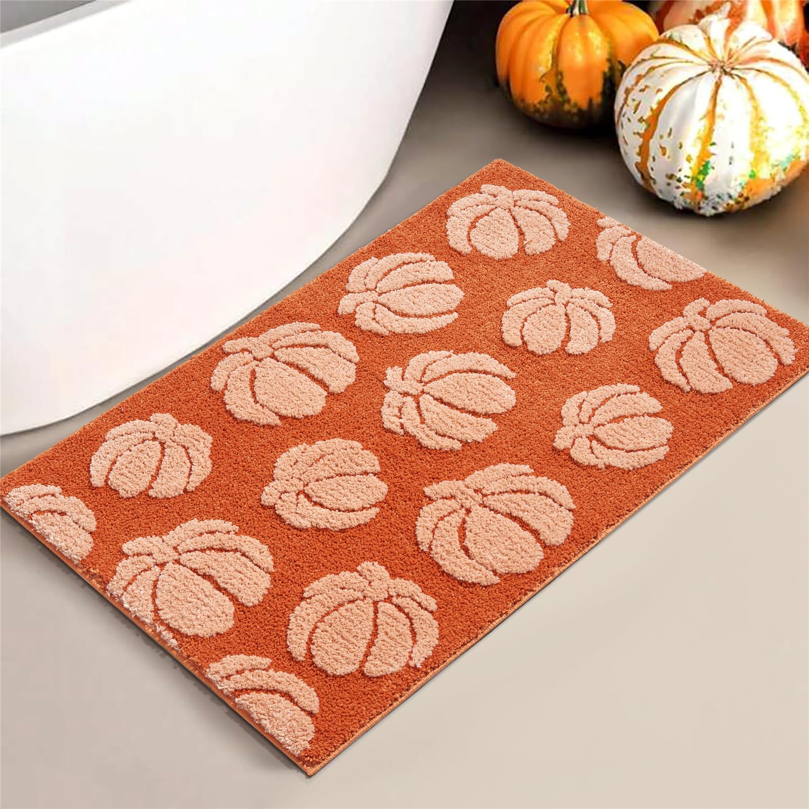 Aldopein Cute Pumpkins Bathroom Rugs Non Slip Washable, Burnt Orange Aesthetic Fall Autumn Bath Mat Rug Shaggy, 2x3 Rustic Farmhouse Country Fall Area Rugs for Bathroom Kitchen Entryway Indoor